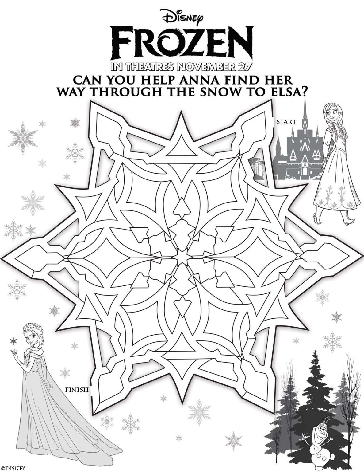 Free printable maze activity sheets to celebrate Frozen