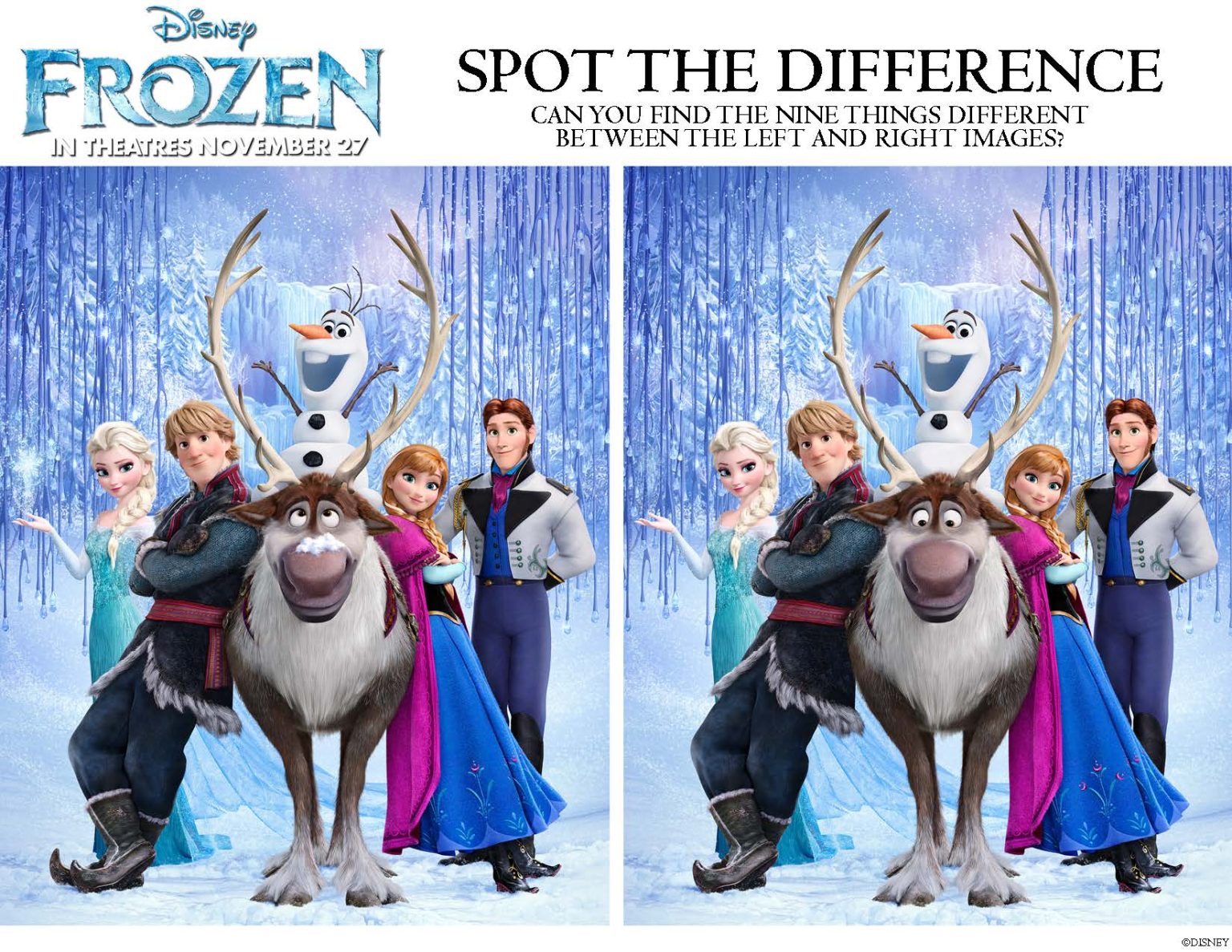 Spot the difference Disney's Frozen free Printables