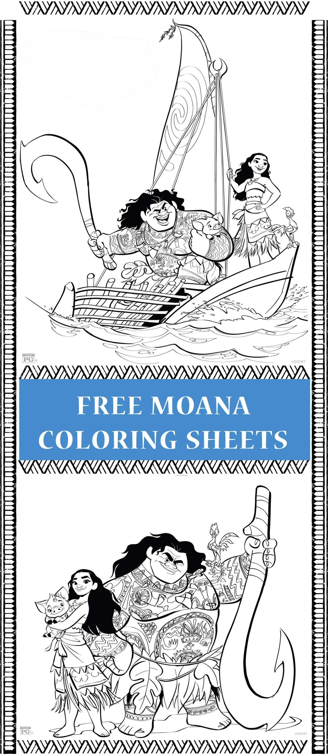 Moana Coloring pages and activity sheets for kids!
