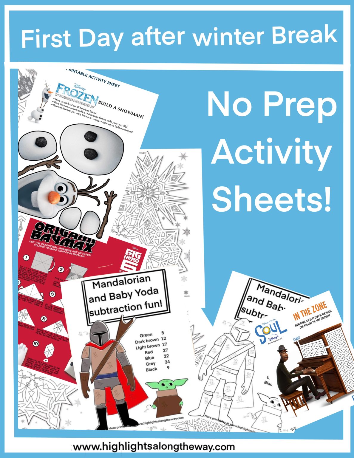 First Day after Winter Break Activity sheets