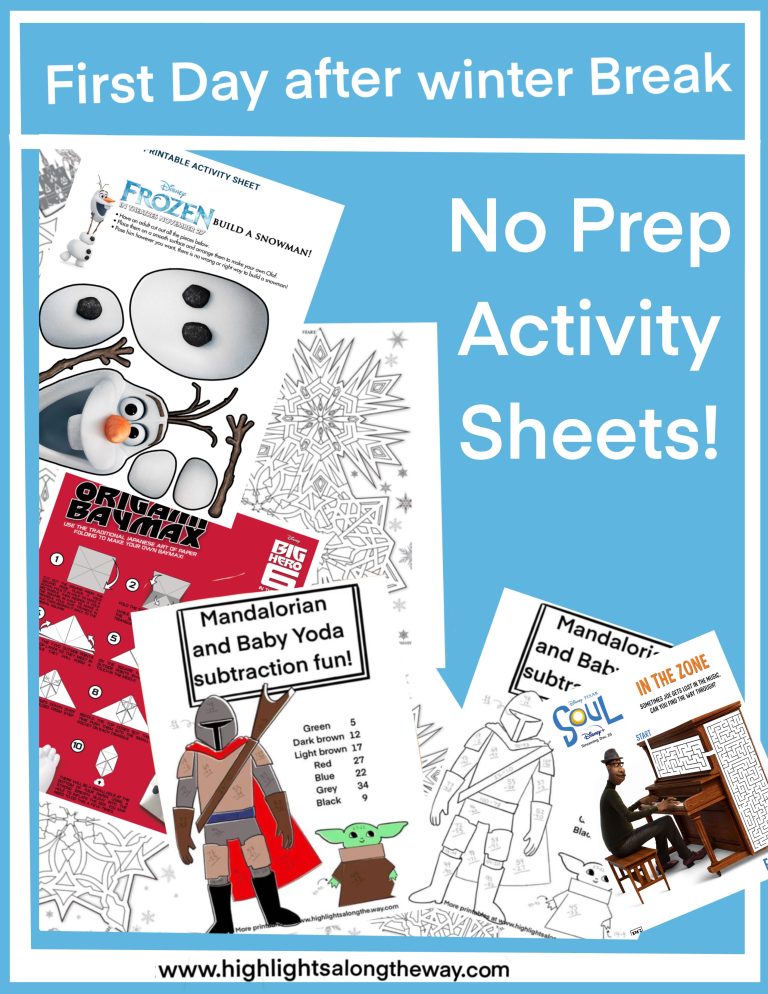 First Day after Winter Break Activity sheets