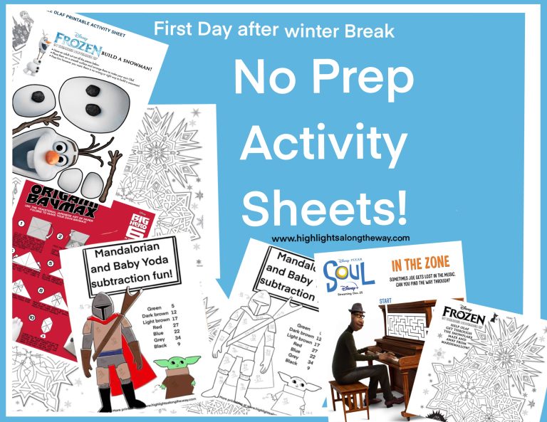 First Day after Winter Break Activity sheets