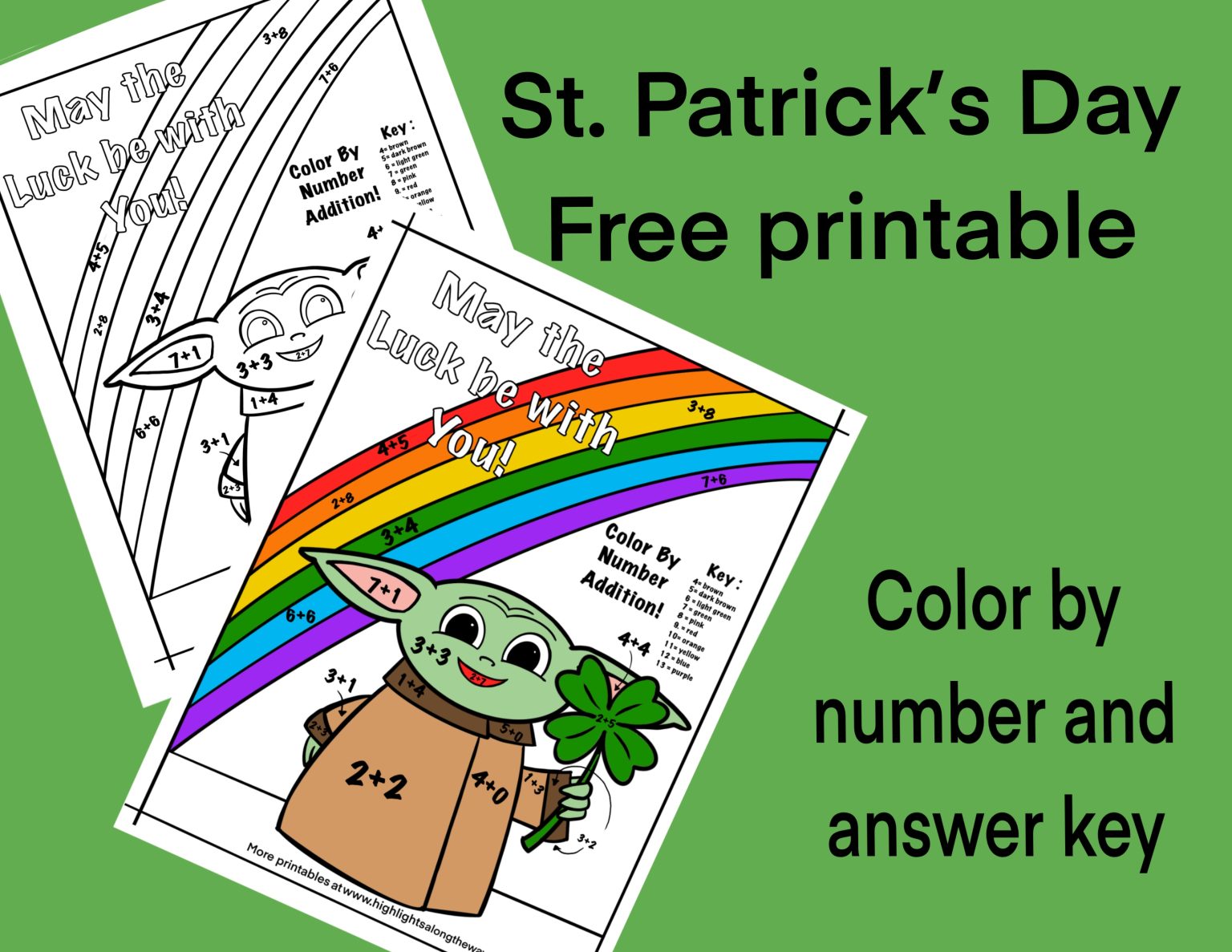 St. Patrick's Day Color By Number Baby Yoda