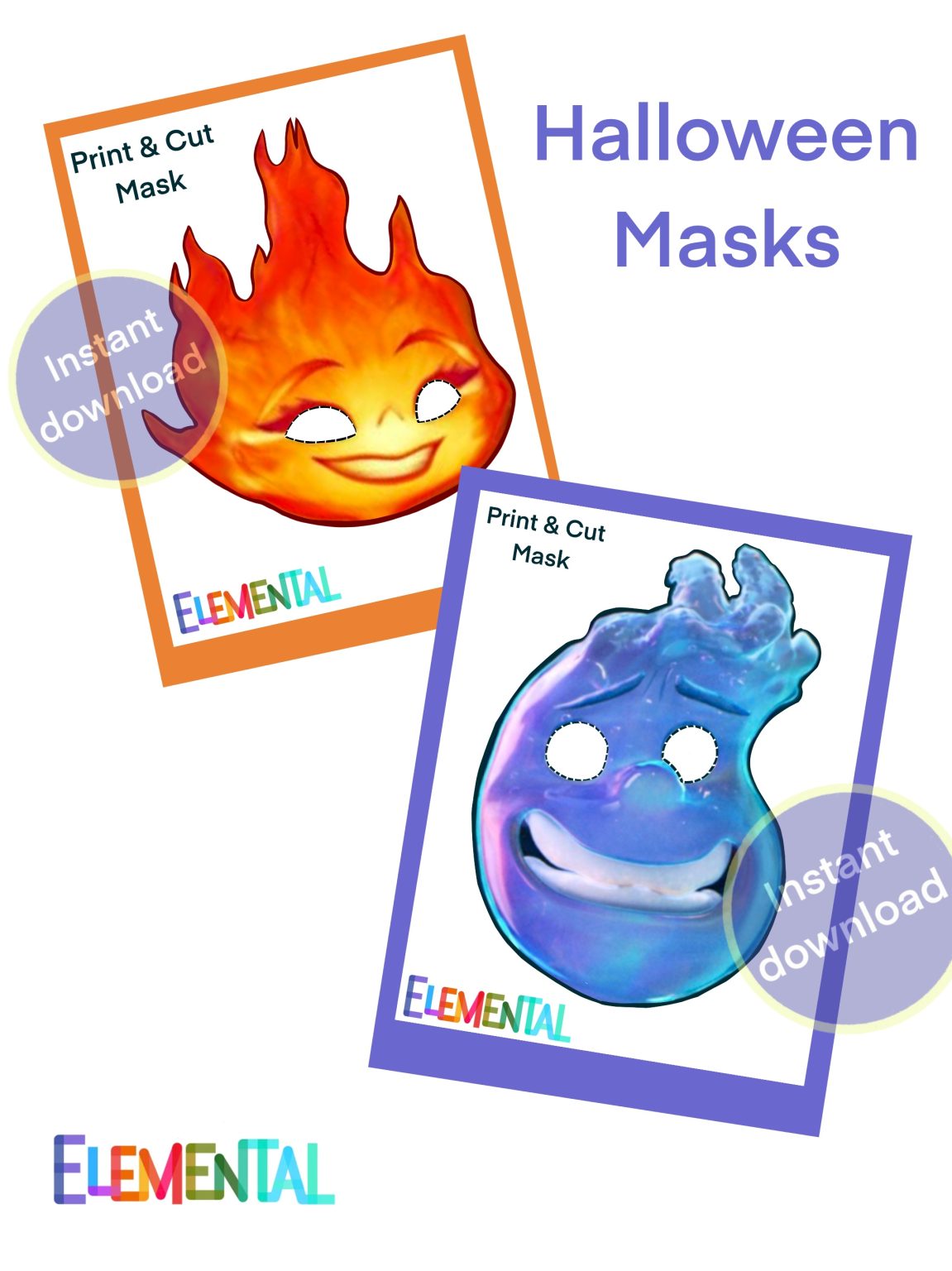 Elemental Printable Masks - Wade and Ember Instant Costumes!