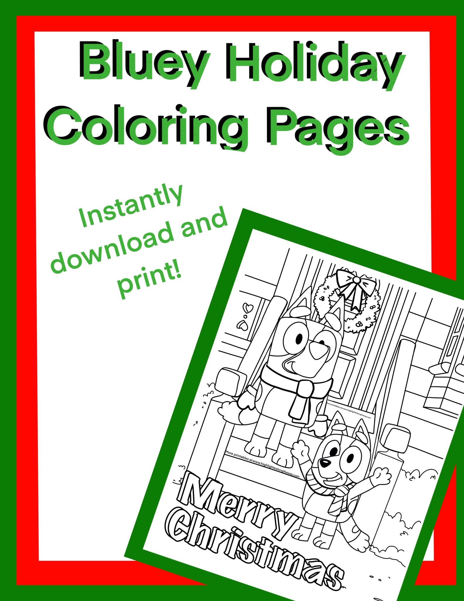 Bluey Holiday coloring pages - Instant downloads