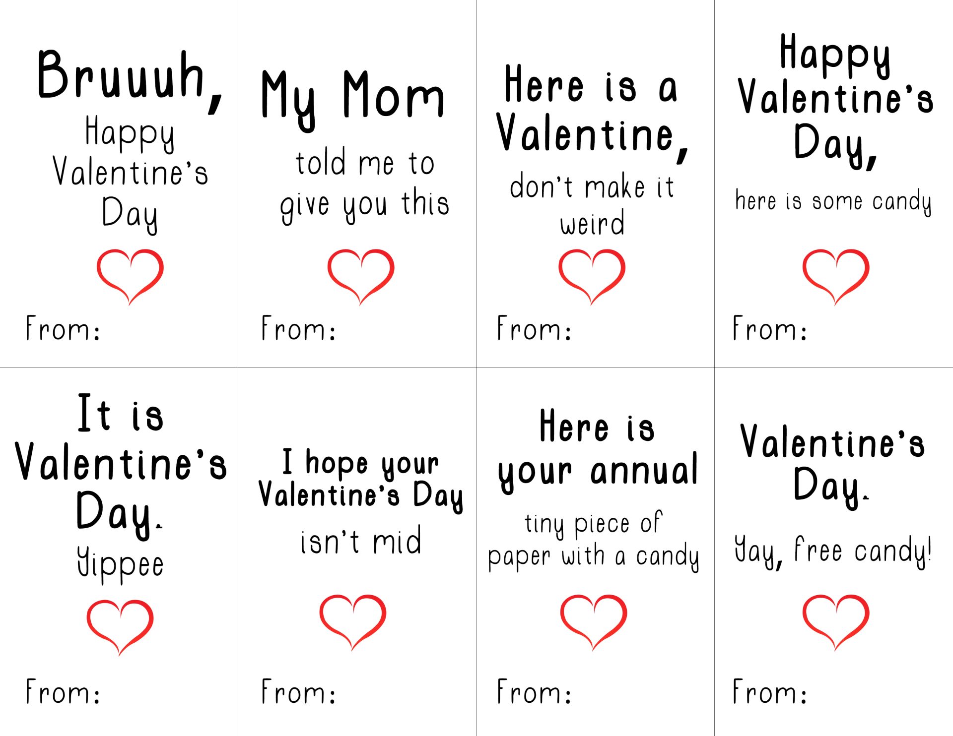Teen Valentine's Day Cards - Instant Download Printable