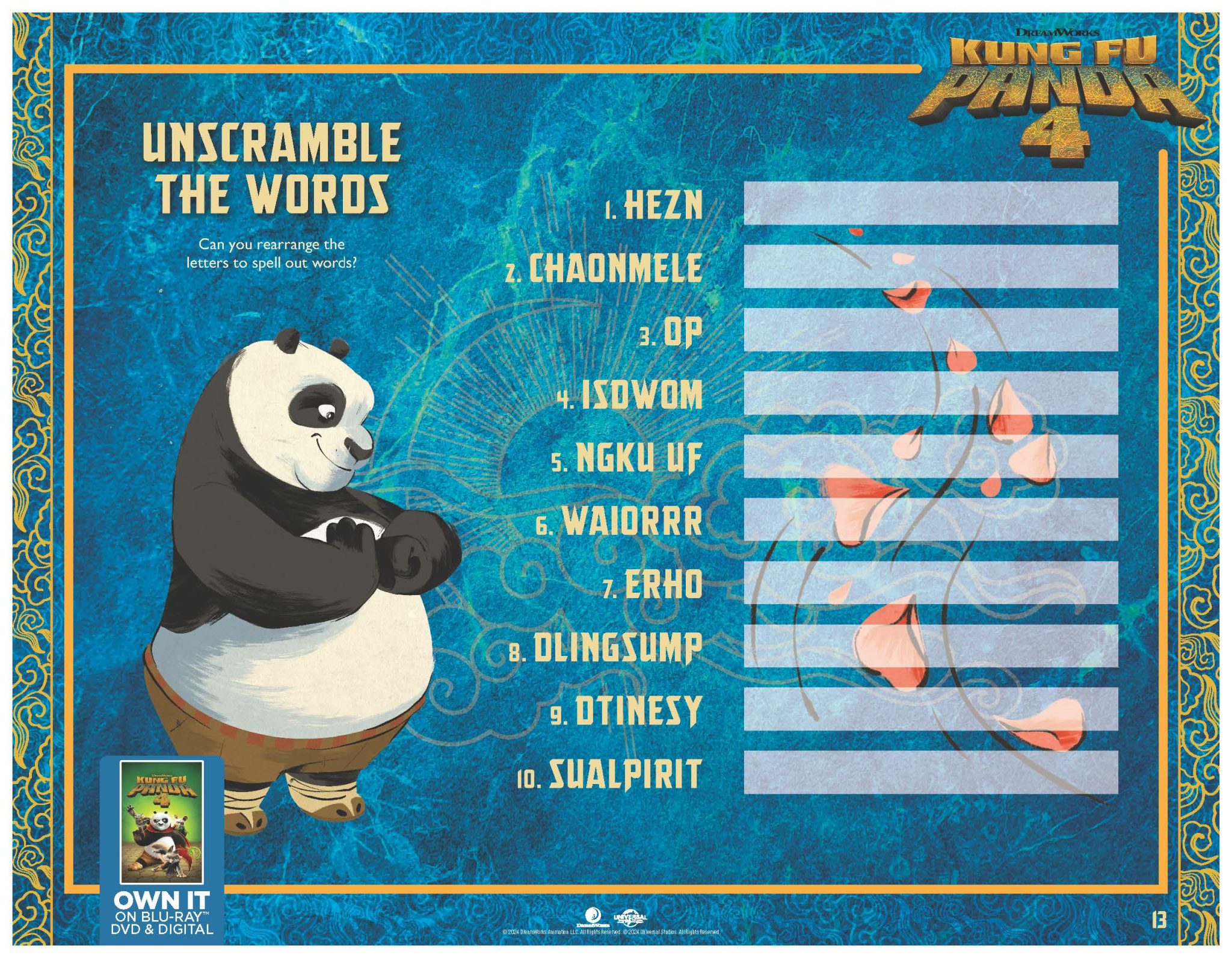 Kung Fu Panda Coloring and printable activity sheets