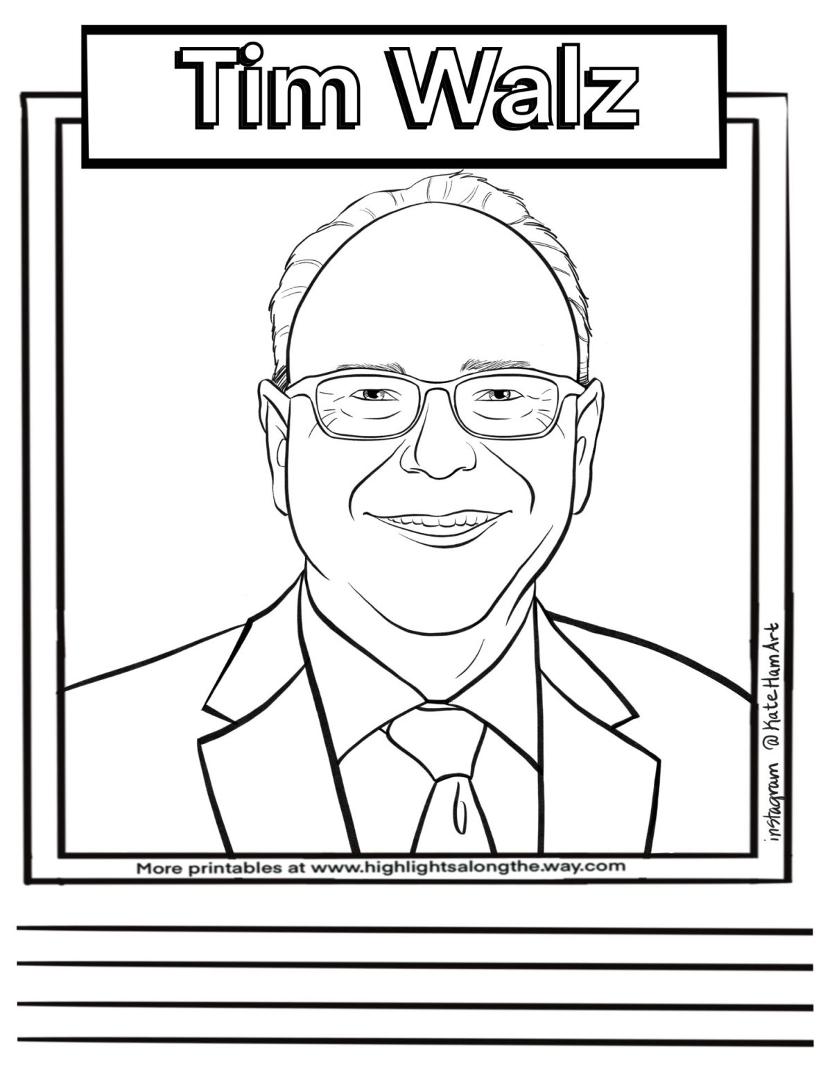Tim Walz Coloring Page - Highlights Along the Way