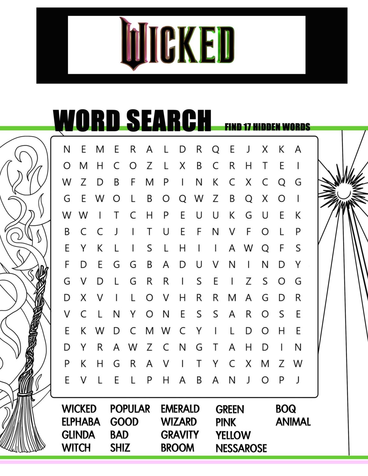 Wicked Movie Activity Sheets