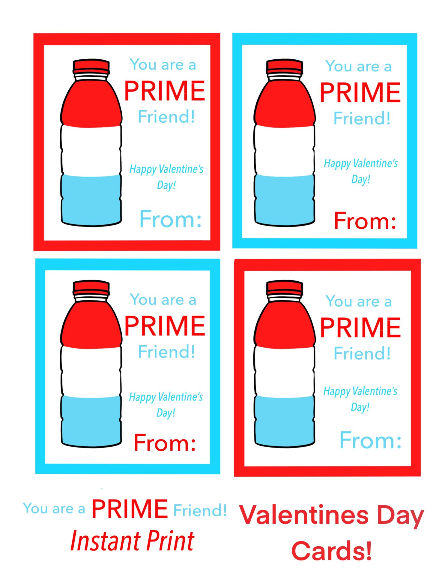 Prime Valentine's Day Cards - Instant Download printables