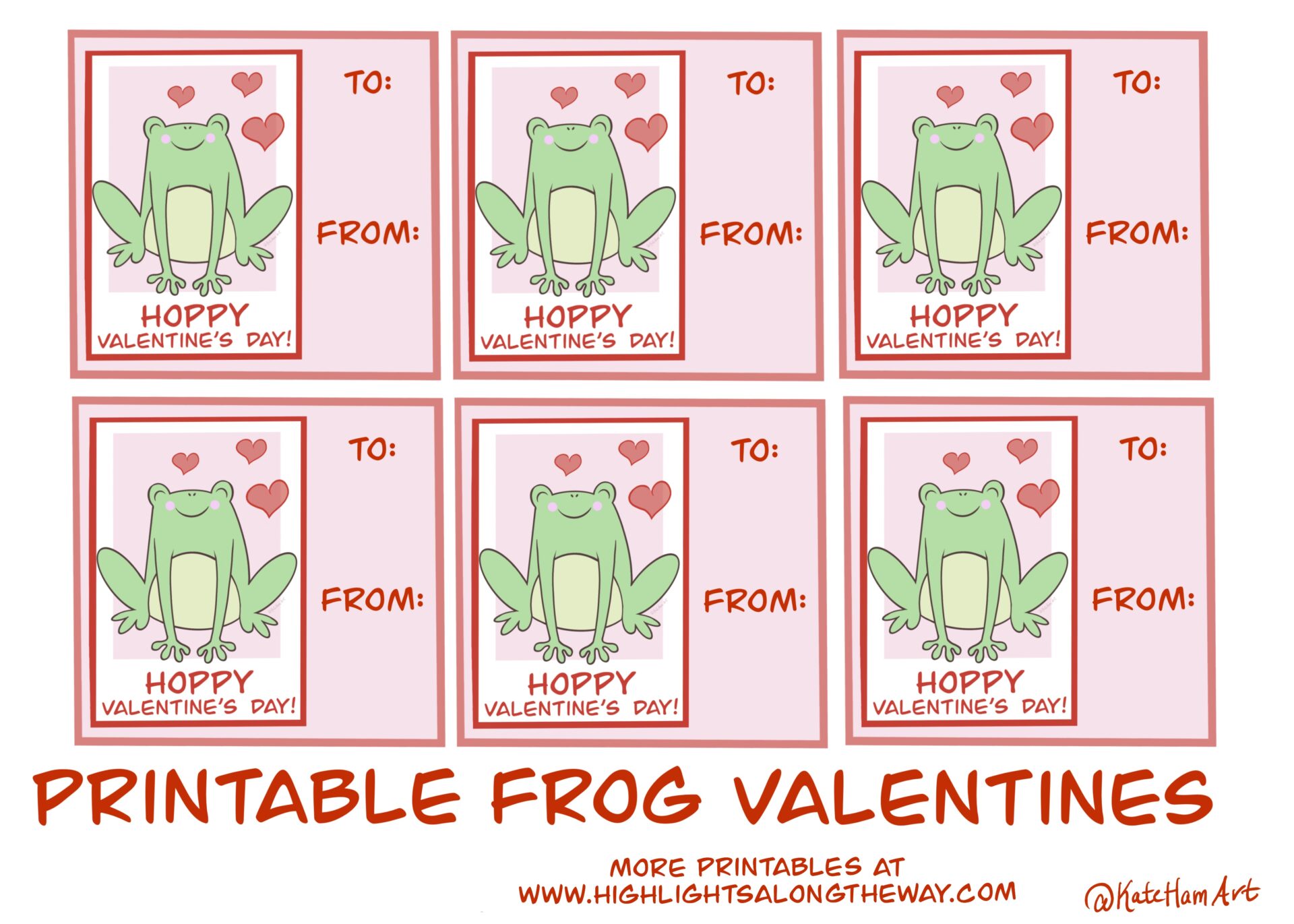 Frog Valentine's Day Card - Instant printable